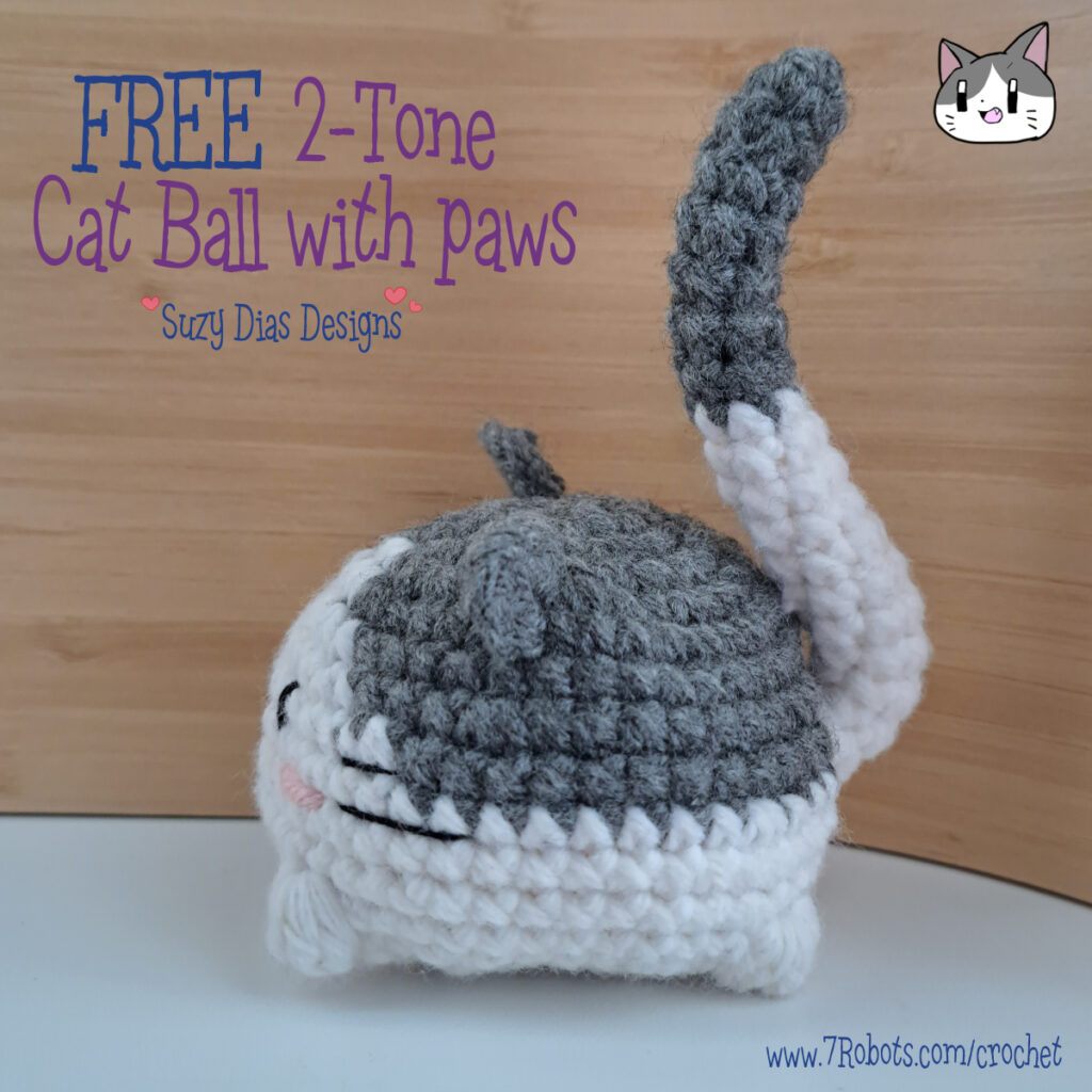 FREE Crochet Cat Ball with 2-tones & Paws! Easy for beginners.